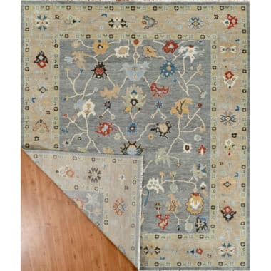 Lively Multicolored Oushak - Hand-Knotted 100% Wool Beige and Gray Rug ...