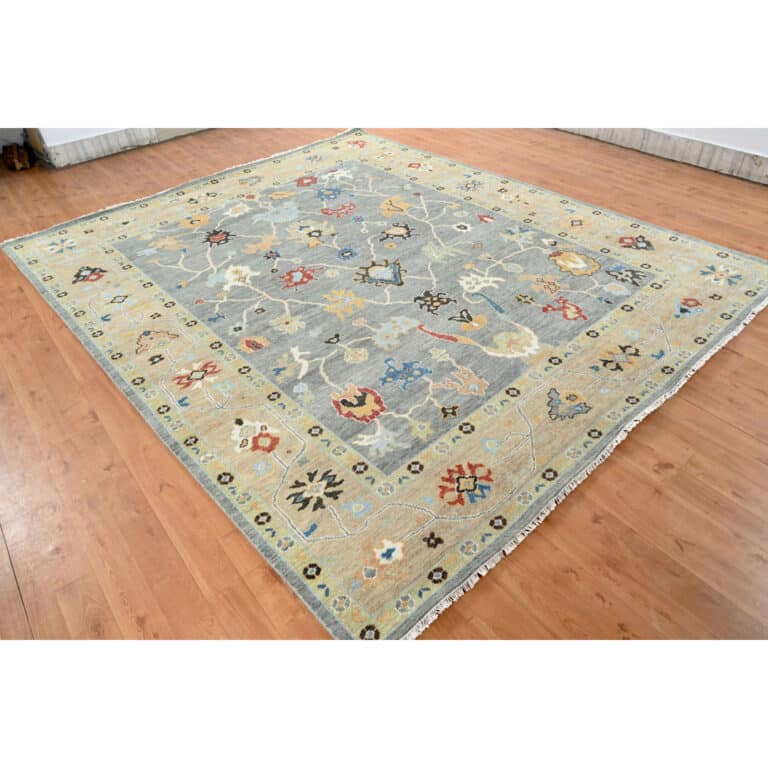 Lively Multicolored Oushak - Hand-Knotted 100% Wool Beige and Gray Rug ...