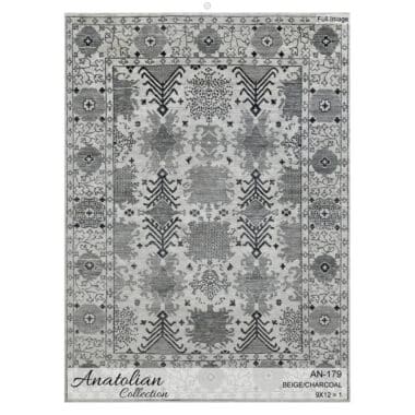 Tribal Oushak – Wool Black and Gray Rug – 9′ x 11′6" ft. - Rouzati Rugs
