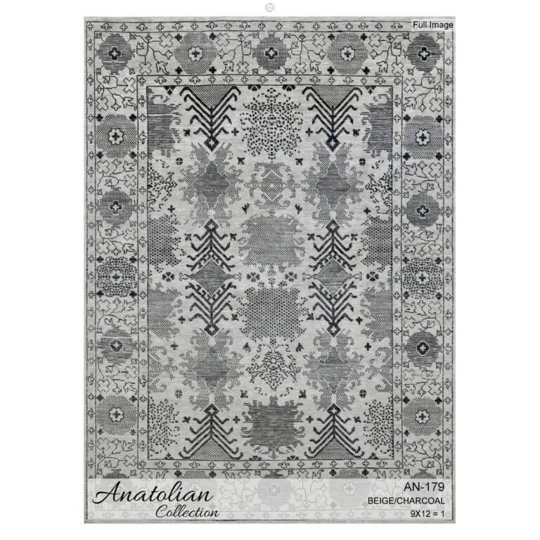 Tribal Oushak – Wool Black and Gray Rug – 9′ x 11′6" ft. - Rouzati Rugs
