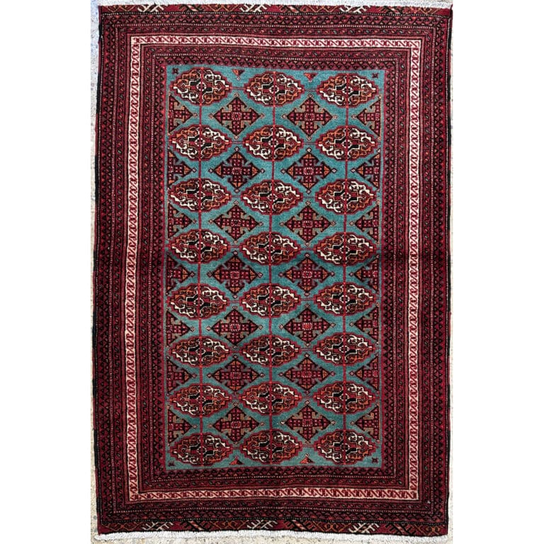 Vintage Green-Field Turkmen Rug - 3'5" x 5'2" ft. - Rouzati Rugs